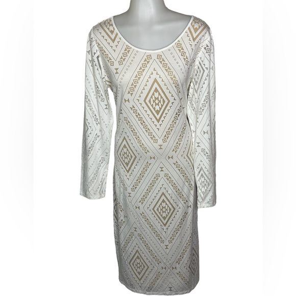 Ashro | Dresses | Ashro White Long Sleeve Body Con Burn Out Dress L ...